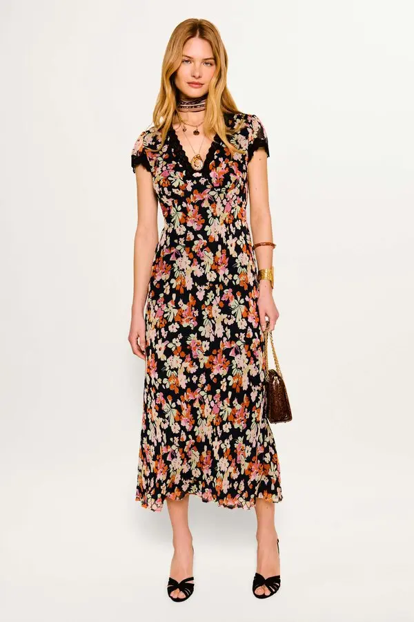 Rixo Clarice Primrose Floral Deep Navy Regular
