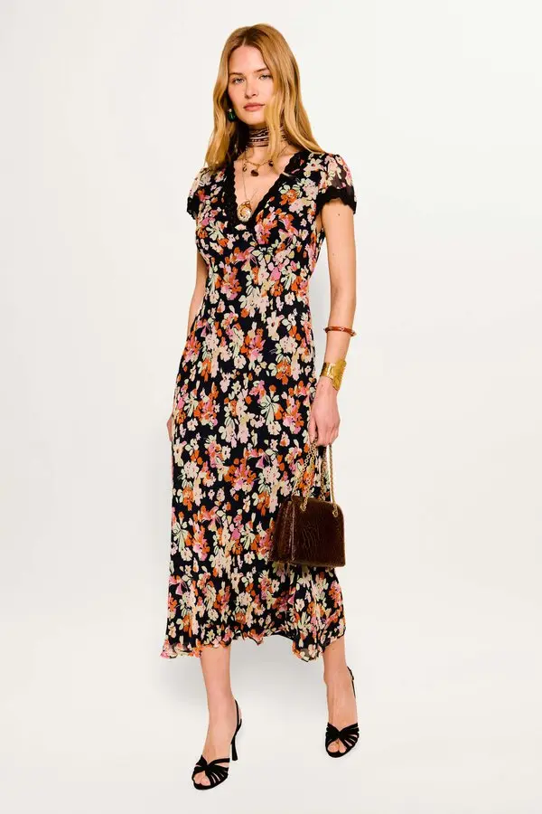 Rixo Clarice Primrose Floral Deep Navy Regular