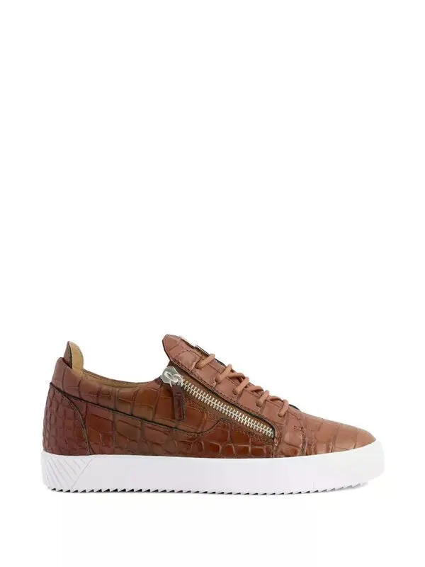 GIUSEPPE ZANOTTI Frankie Crocodile Print Leather Sneakers - Brown