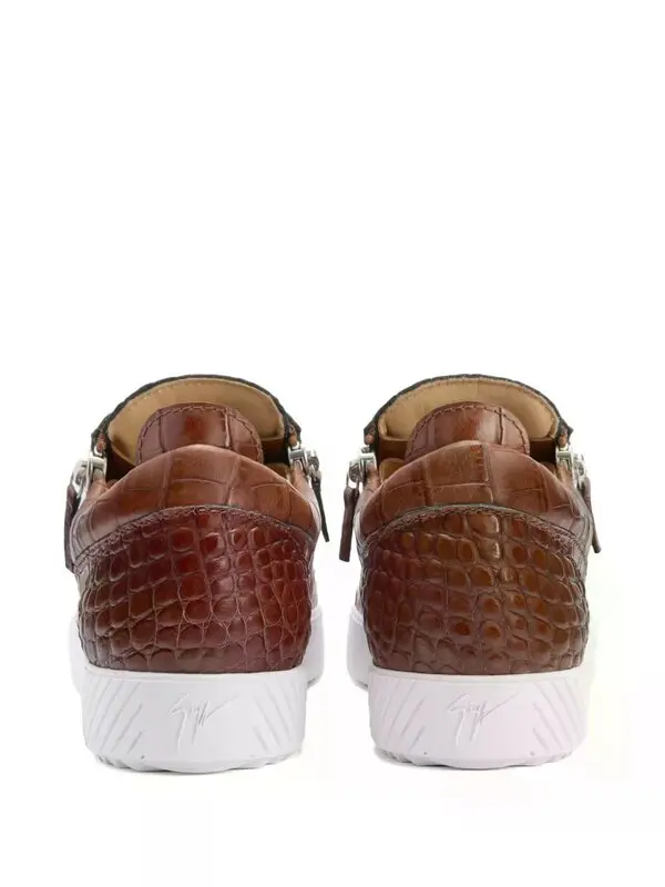 GIUSEPPE ZANOTTI Frankie Crocodile Print Leather Sneakers - Brown