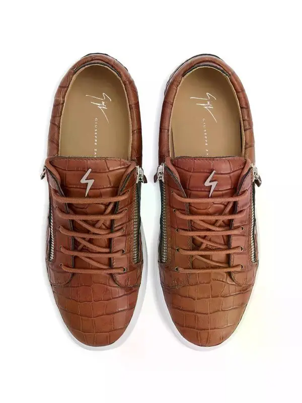 GIUSEPPE ZANOTTI Frankie Crocodile Print Leather Sneakers - Brown