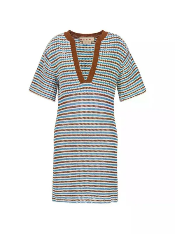 Marni Striped Crocheted A-line Mini Dress - Blue