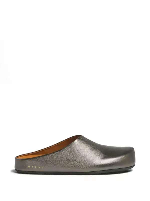 Marni Metallic Nappa Leather Sabots - Grey