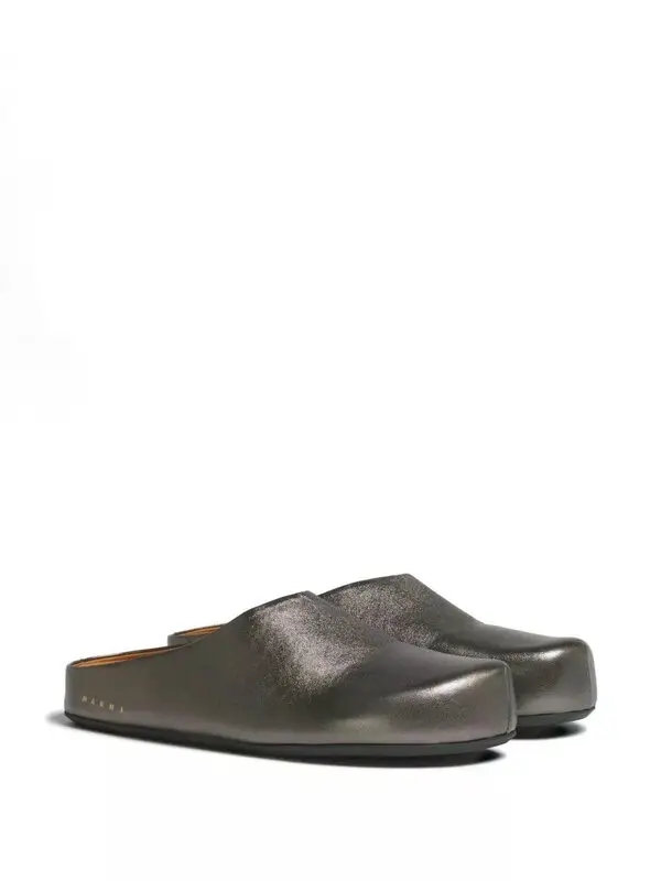 Marni Metallic Nappa Leather Sabots - Grey