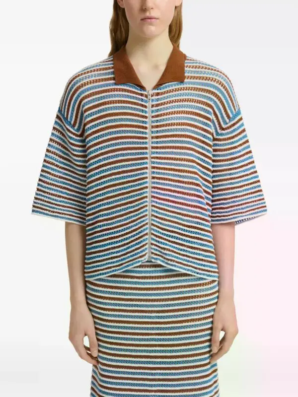 Marni Striped Crochet Zip-up Cardigan - Brown