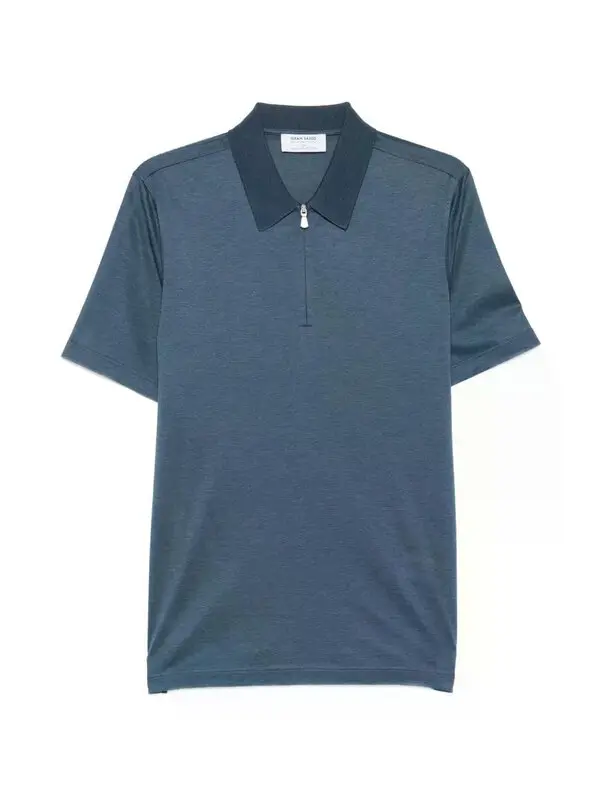 GRAN SASSO Zip Cotton Polo Shirt - Blue