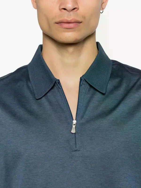 GRAN SASSO Zip Cotton Polo Shirt - Blue