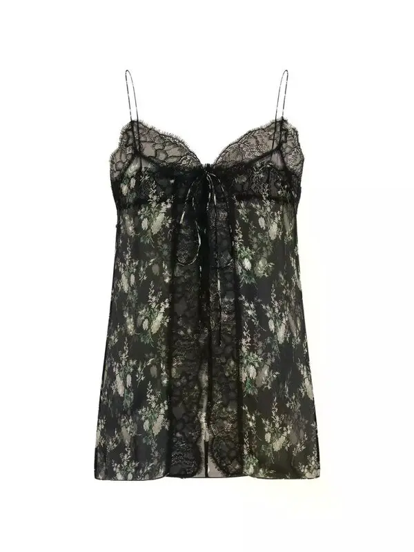 Dolce & Gabbana Floral-print Lace-trimmed Top - Black