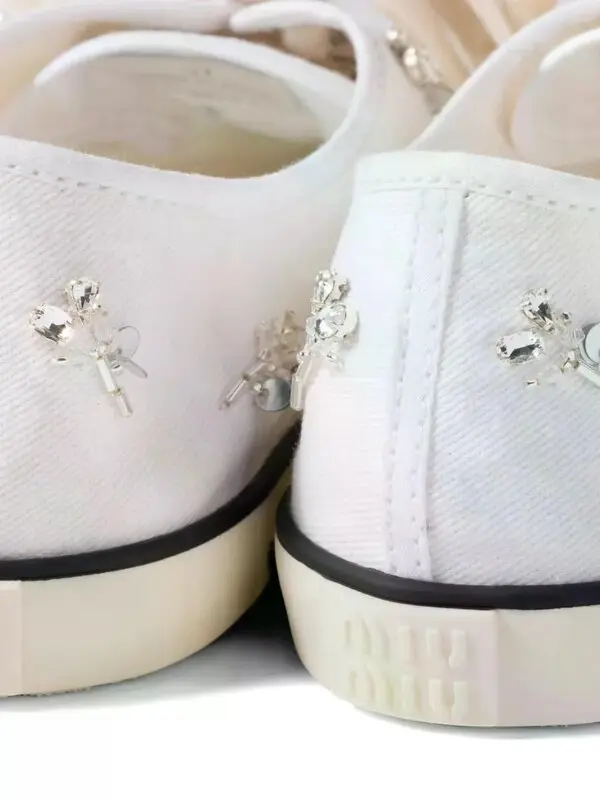 Miu Miu Embroidered Crystal Embellished Drill Sneakers