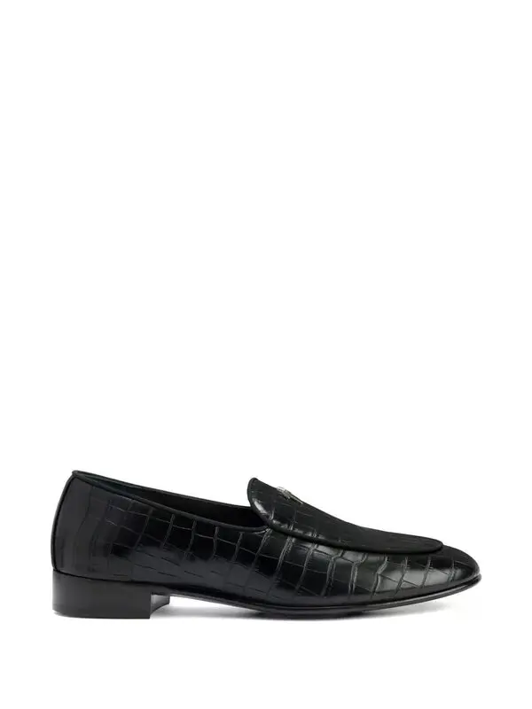 GIUSEPPE ZANOTTI Crocodile Metal Logo Loafers - Black