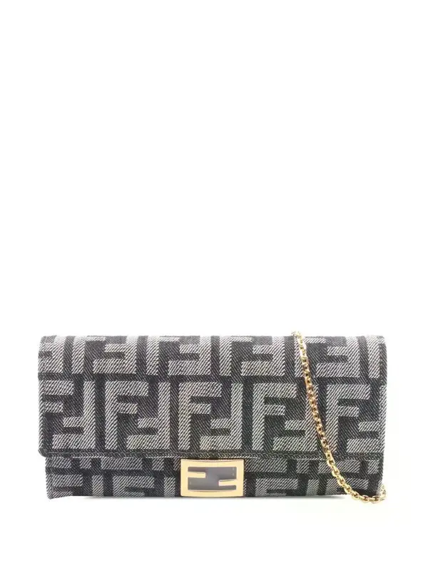 Fendi Denim Effect Ff Jacquard Baguette Continental Wallet With Chain - Blue