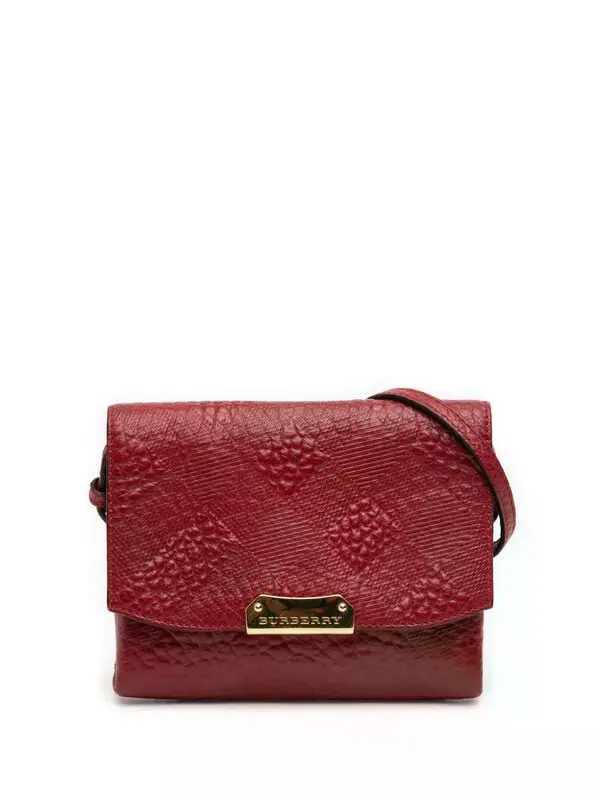 Burberry Embossed Grain Check Leather Langley Crossbody Bag