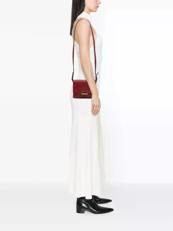 Burberry Embossed Grain Check Leather Langley Crossbody Bag