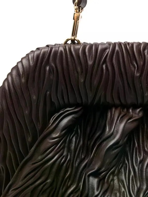 THEMOIRE Bios Gathered Leather Clutch - Brown