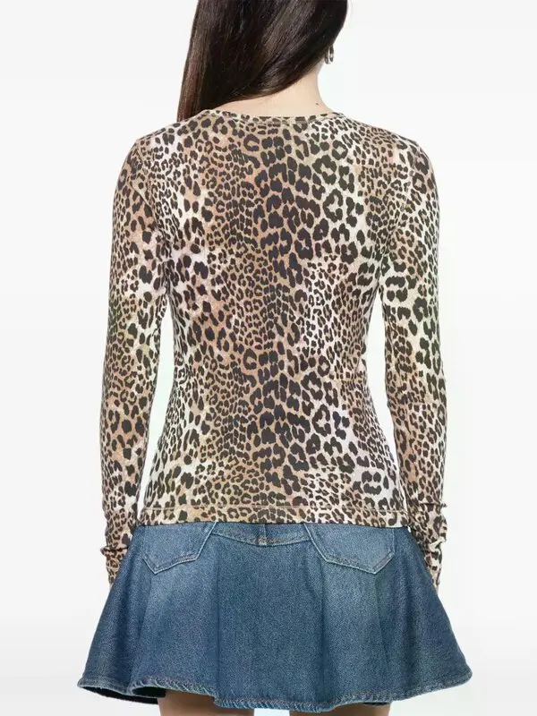 GANNI Ribbed Leopard-print T-shirt