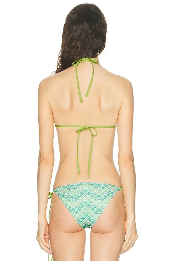 Casablanca Wavy Monogram String Triangle Bikini Top - Green