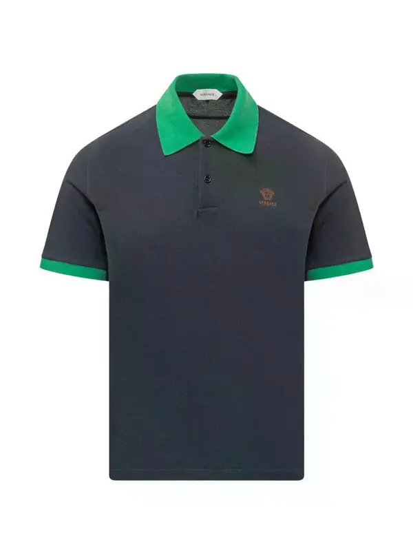 Versace Logo Pique Polo Shirt - Grey