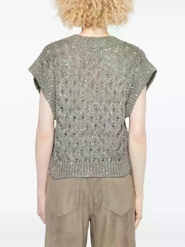 Brunello Cucinelli Sequin V-neck Knitted Vest - Grey