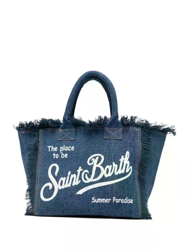 MC2 SAINT BARTH Fringed-detail Logo-print Tote Bag - Blue