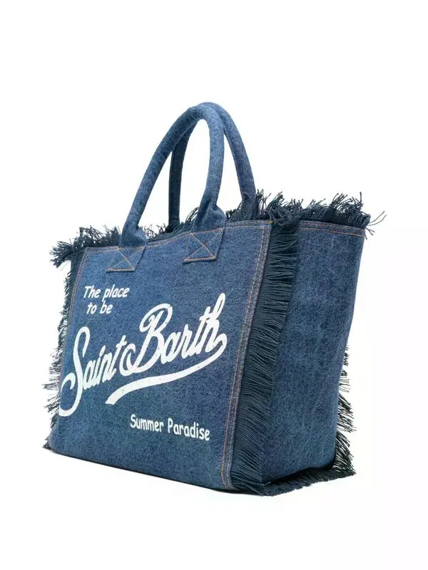 MC2 SAINT BARTH Fringed-detail Logo-print Tote Bag - Blue