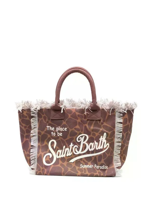 MC2 SAINT BARTH Giraffe-print Tote Bag With Fringed Trim - Brown