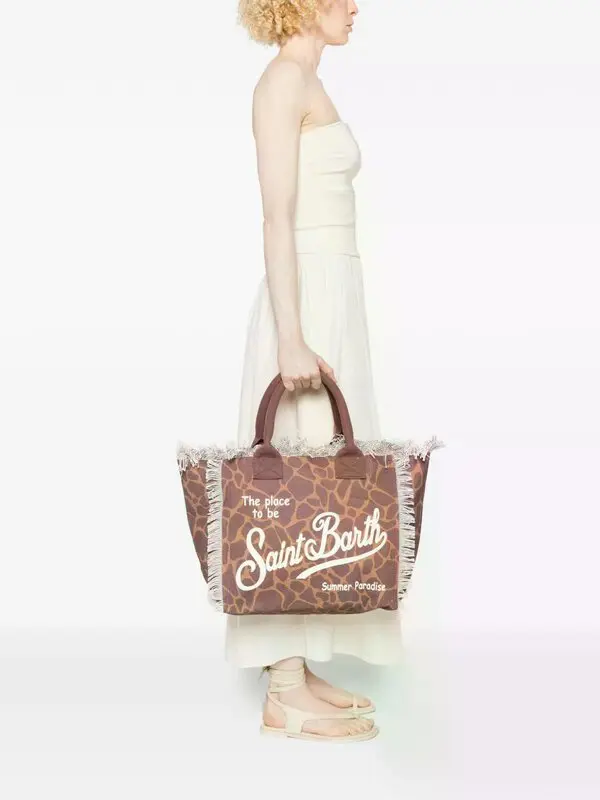 MC2 SAINT BARTH Giraffe-print Tote Bag With Fringed Trim - Brown
