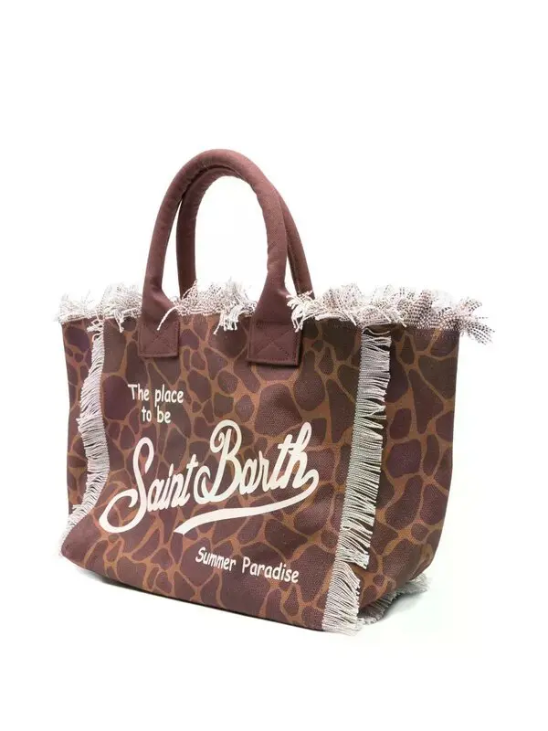 MC2 SAINT BARTH Giraffe-print Tote Bag With Fringed Trim - Brown