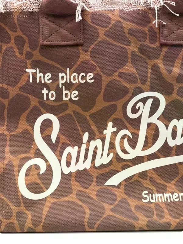 MC2 SAINT BARTH Giraffe-print Tote Bag With Fringed Trim - Brown