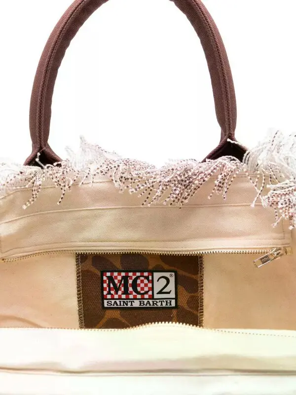 MC2 SAINT BARTH Giraffe-print Tote Bag With Fringed Trim - Brown