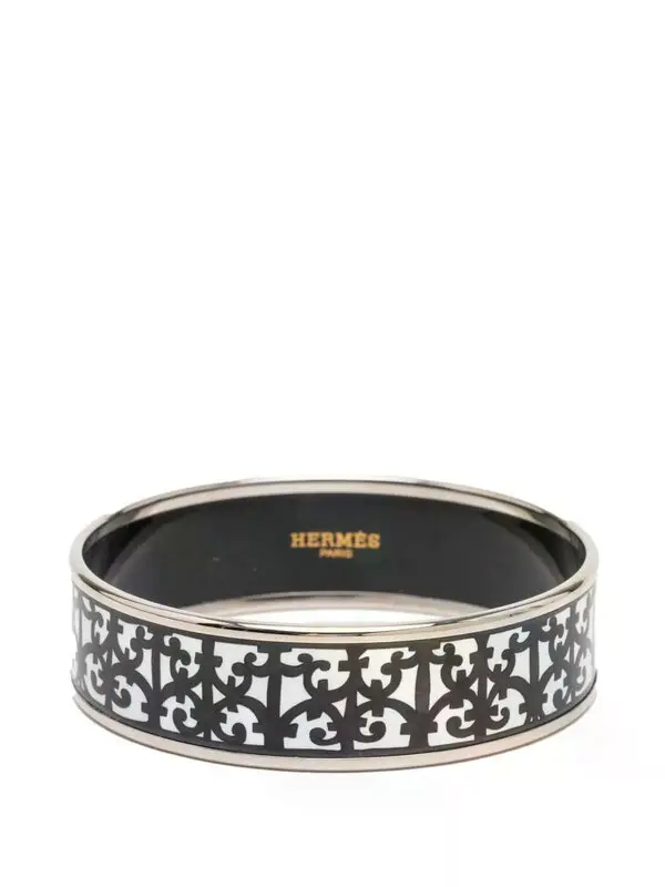 Hermès 20th Century Wide Balcons Du Guadalquivir Cloisonne Enamel Bangle 62 Costume Bracelet - Black