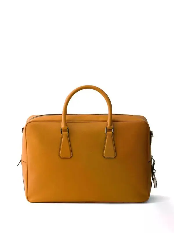 Prada Saffiano Leather Work Bag With Detachable Shoulder Strap - Orange