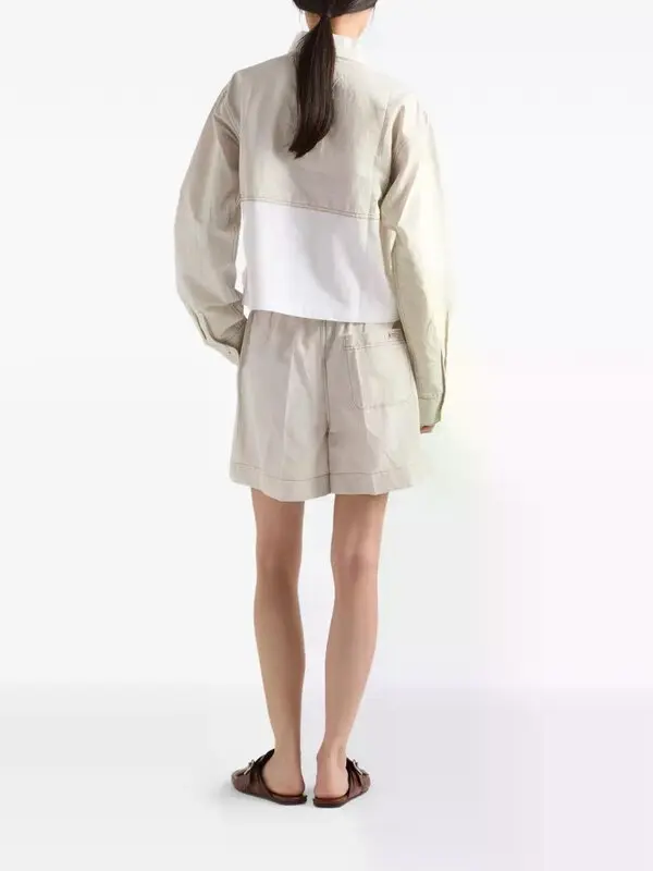Prada Chambray And Jersey Polo Shirt - Neutrals