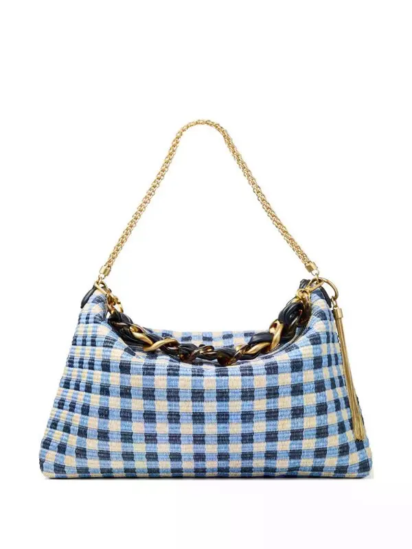 JIMMY CHOO Check Pattern Shoulder Bag With Chain Detail - Blue