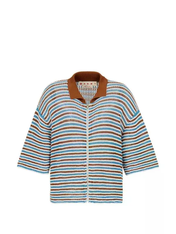 Marni Striped Cotton Crochet Cardigan - Brown