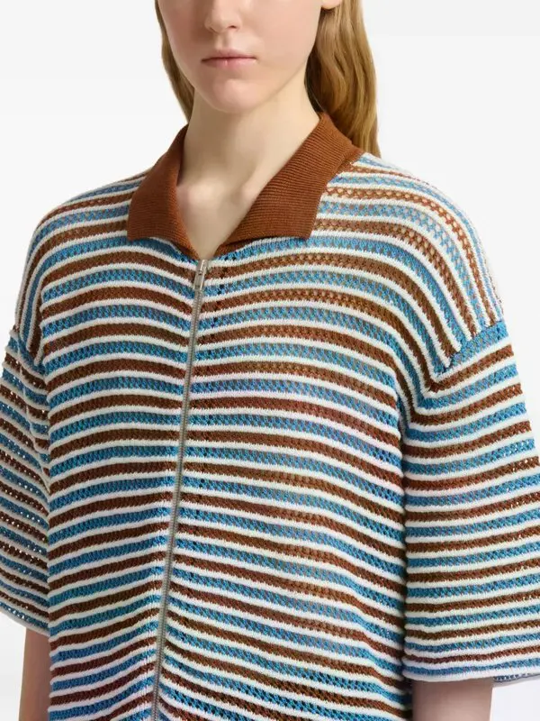 Marni Striped Cotton Crochet Cardigan - Brown
