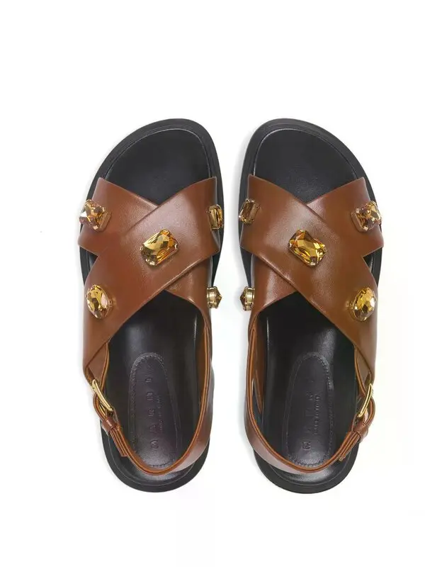 Marni Crystal-embellished Fussbett Sandals - Brown