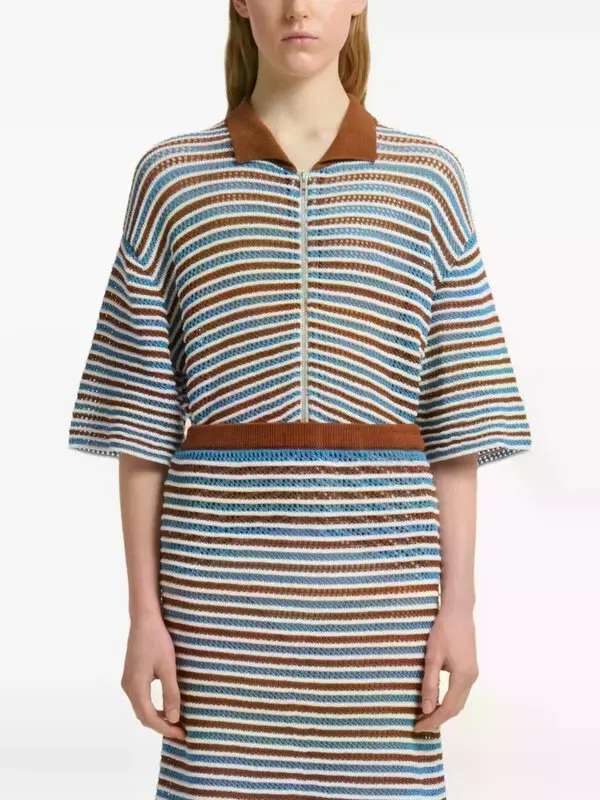 Marni Striped Crochet A-line Skirt - Brown