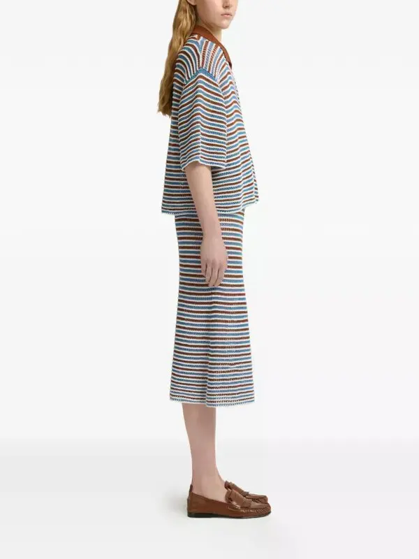 Marni Striped Cotton Crochet Midi Skirt - Brown