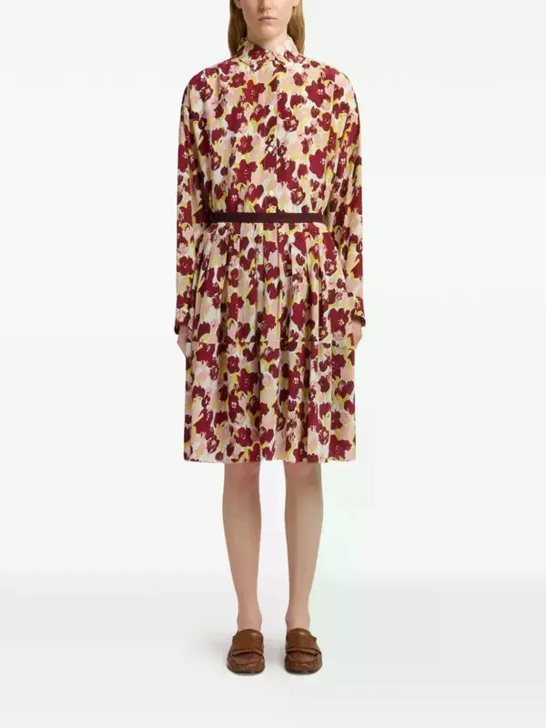 Marni Floral Print Silk Pleated Skirt - Red