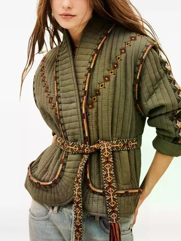 Ba&sh Quilted Embroidered Jacket - Green