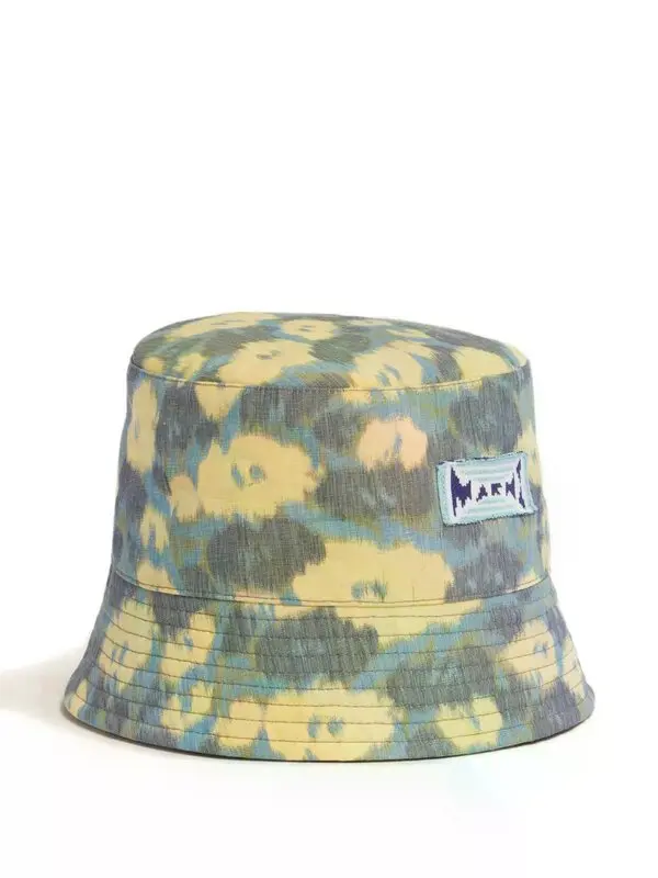 Marni Floral Print Logo Patch Bucket Hat - Blue