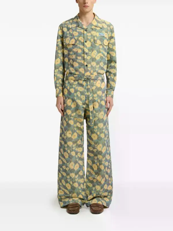 Marni Floral Print Wide-leg Linen-blend Trousers
