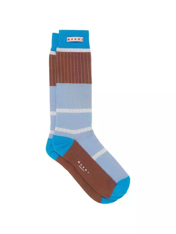 Marni Ribbed Color-block Socks - Blue