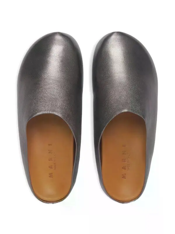 Marni Metallic Nappa Leather Fussbett Sabots - Grey