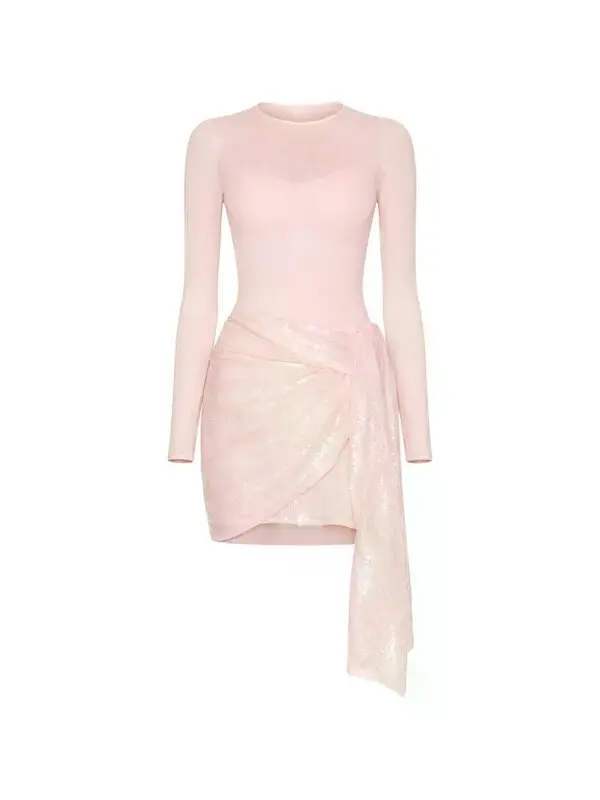 AREA Sequin Draped Mini Cocktail Dress - Pink
