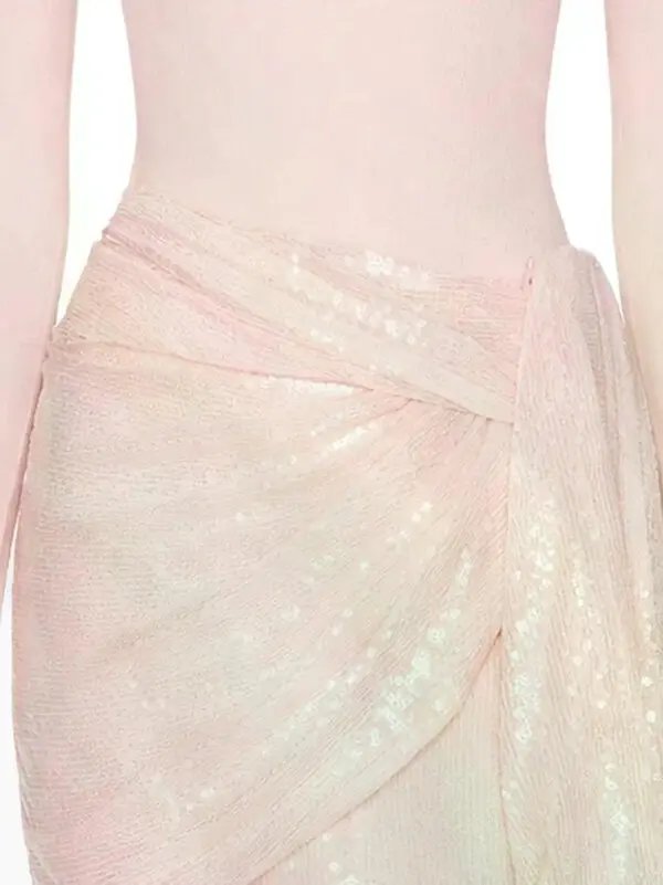 AREA Sequin Draped Mini Cocktail Dress - Pink
