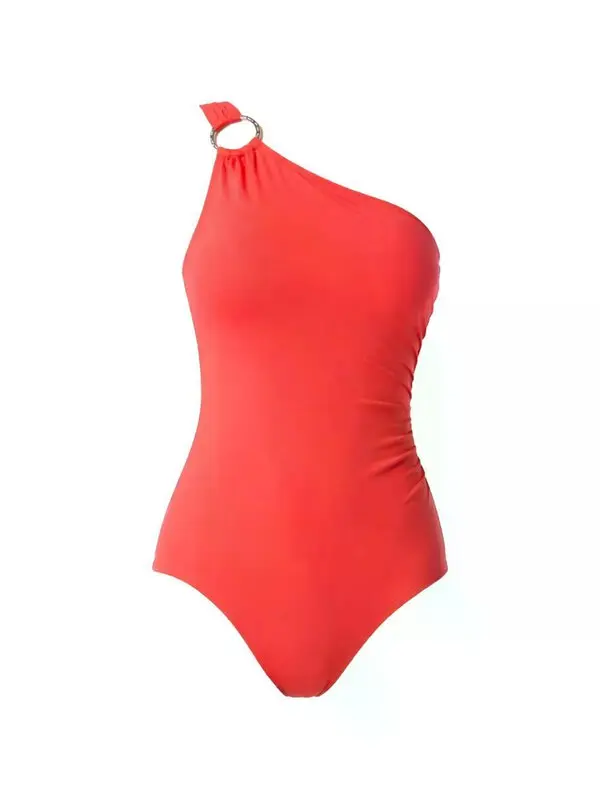 Michael Kors One-shoulder Swimsuit With Ring Detail - Red