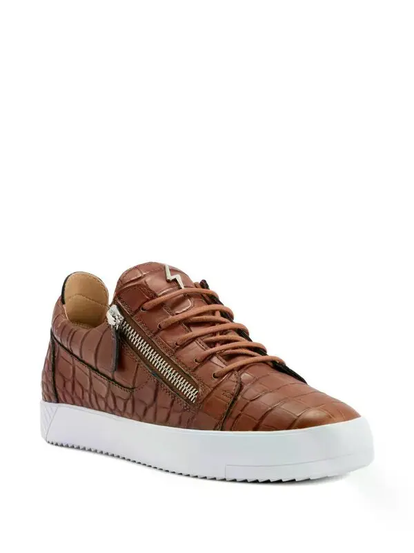 GIUSEPPE ZANOTTI Frankie Crocodile Print Leather Sneakers - Brown
