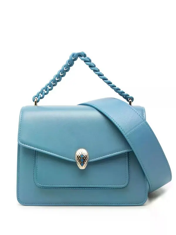 BVLGARI 2010-2025 Leather Serpenti Forever Maxi Chain Top Handle Bag Satchel - Blue
