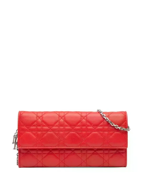Dior Lambskin Cannage Lady Wallet On Chain - Red